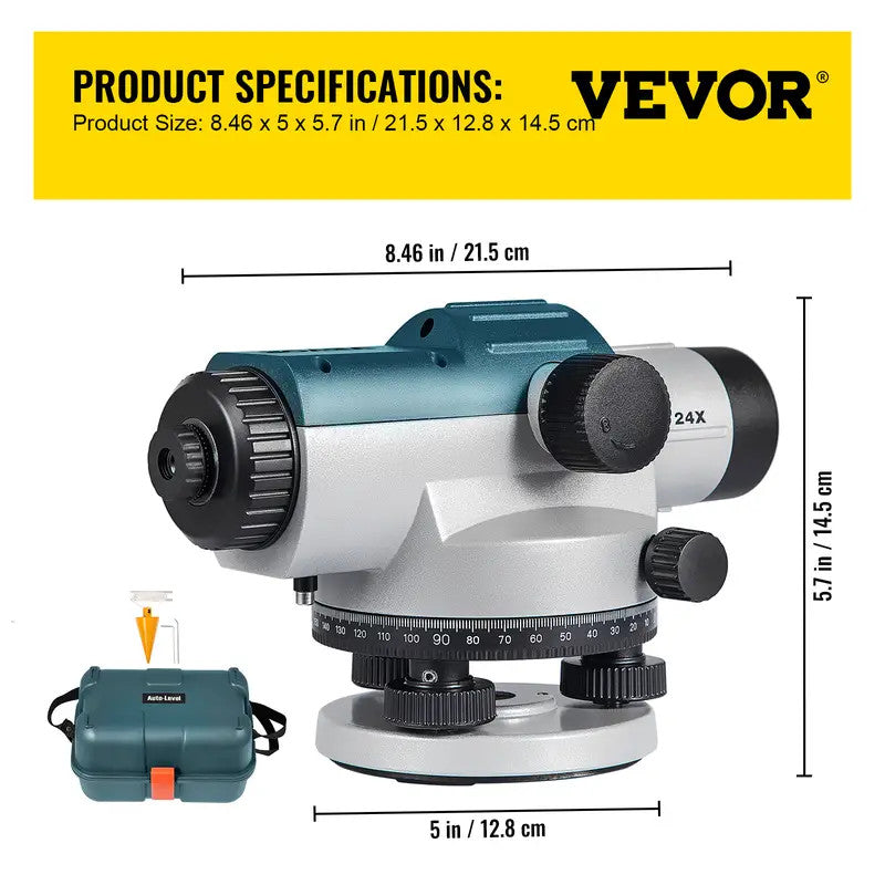 VEVOR Automatic Optical Level 24X Optical Auto Level Kit High Precisio