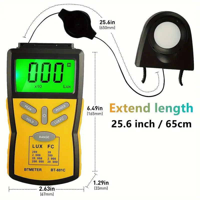 BTMETER Digital Illuminance Light Meter BT-881C, Lumen/FC Photometer,